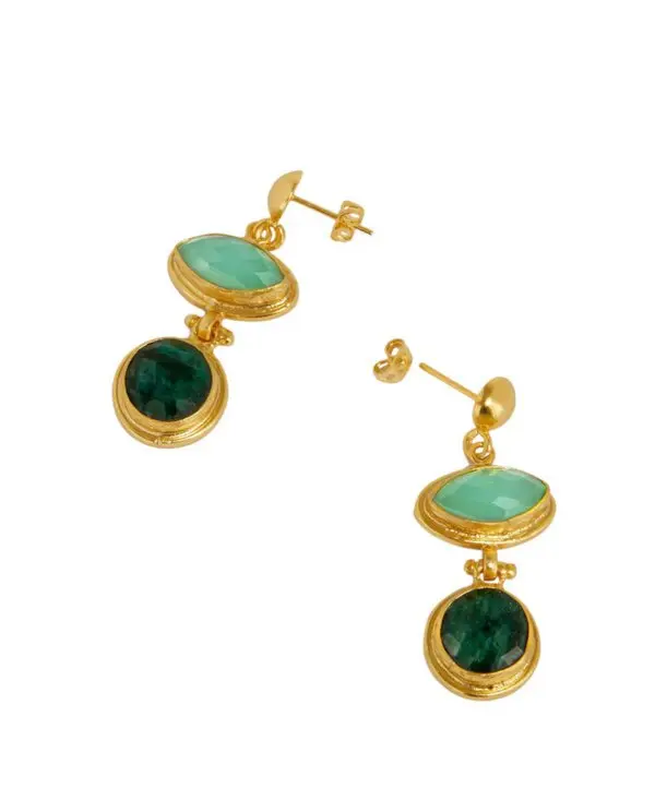 OTTOMAN HANDS Melis Drop Earrings With Aqua Chalcedony And Emerald