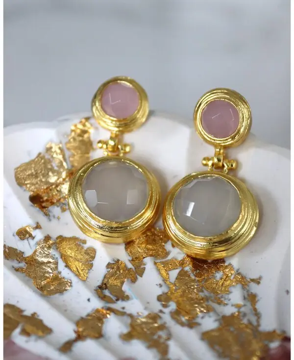 OTTOMAN HANDS Rose Quartz And White Chalcedony Drop Earrings - Gold