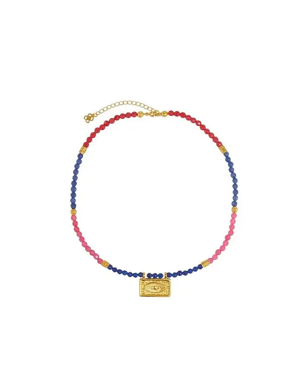 OTTOMAN HANDS Arden Evil Eye Gemstone Beaded Necklace - Gold