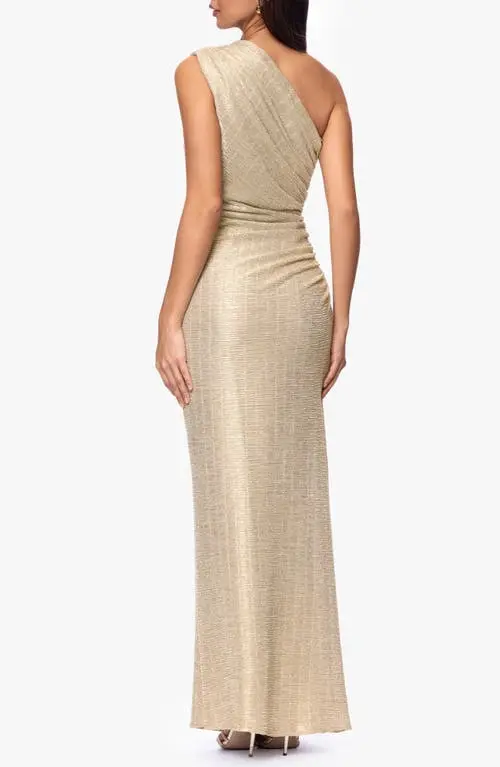 Betsy & Adam Metallic One-shoulder Gown
