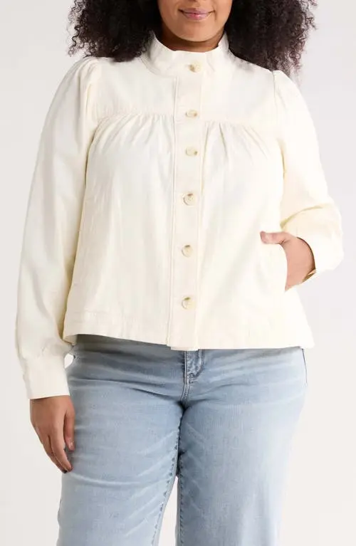 Treasure & Bond High Neck Stretch Cotton Twill Jacket - Ecru