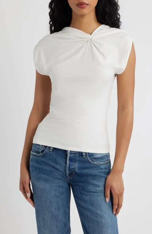Topshop Ruched Stretch Cotton Top With Knot Detail