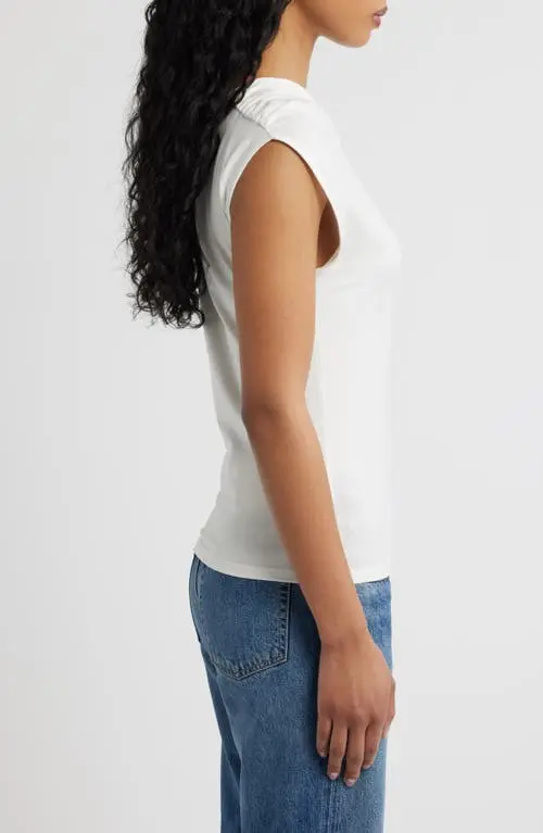 Topshop Ruched Stretch Cotton Top With Knot Detail