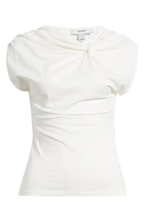 Topshop Ruched Stretch Cotton Top With Knot Detail