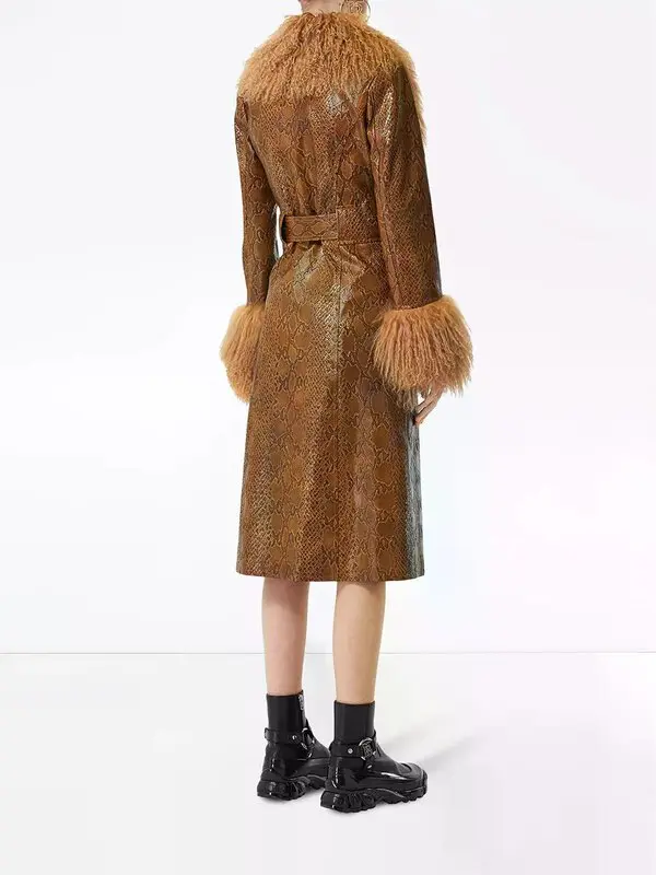 Burberry Python Print Leather Jacket With Fur Trim