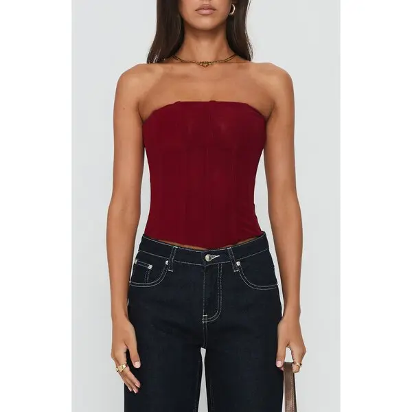 Princess Polly Oscuro Strapless Mesh Corset Top - Berry