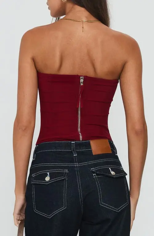Princess Polly Oscuro Strapless Mesh Corset Top - Berry