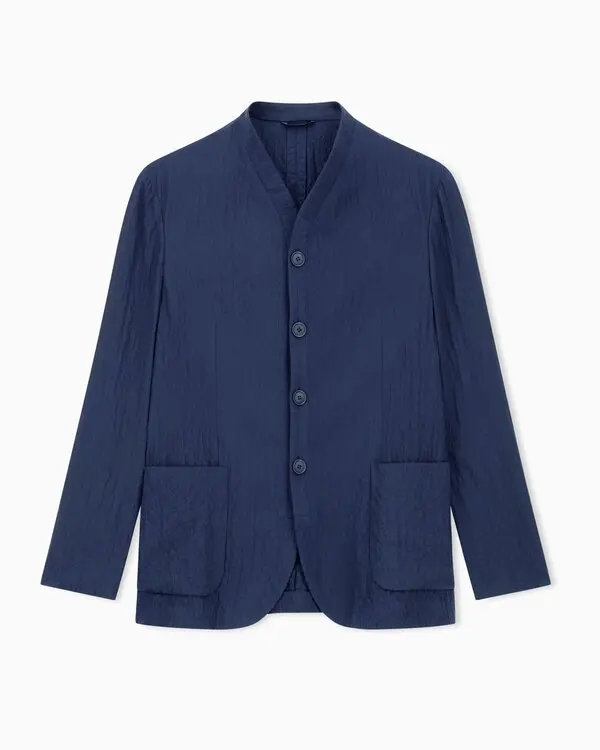 Giorgio Armani Single-breasted Jacket In Lyocell And Silk Froiss - Navy Blue
