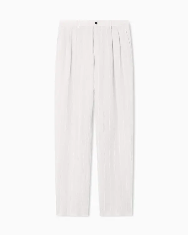 Giorgio Armani Double-pleat Linen Trousers With Pinstripes - Grey