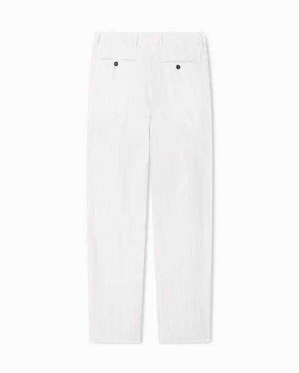 Giorgio Armani Double-pleat Linen Trousers With Pinstripes - Grey
