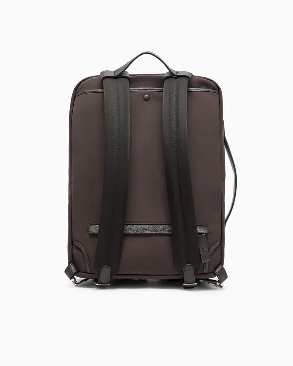 Giorgio Armani Nylon And Pebbled Leather Backpack - Brown