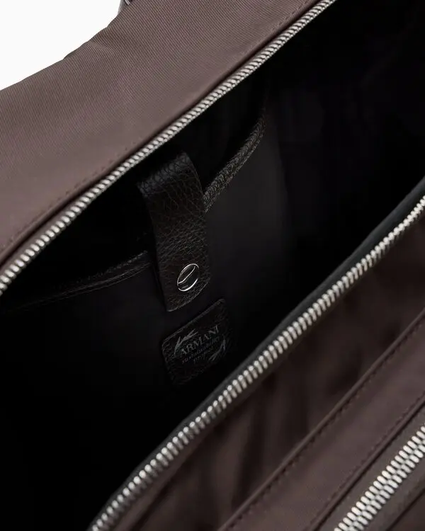 Giorgio Armani Nylon And Pebbled Leather Backpack - Brown