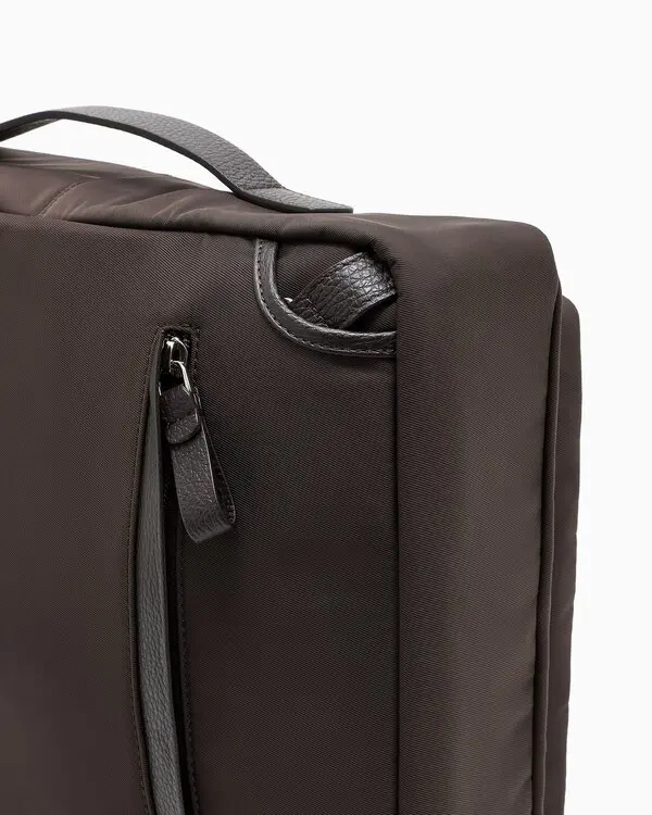 Giorgio Armani Nylon And Pebbled Leather Backpack - Brown