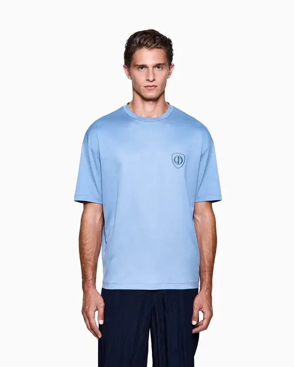 Giorgio Armani Organic Cotton Interlock Crew-neck T-shirt - Light Blue