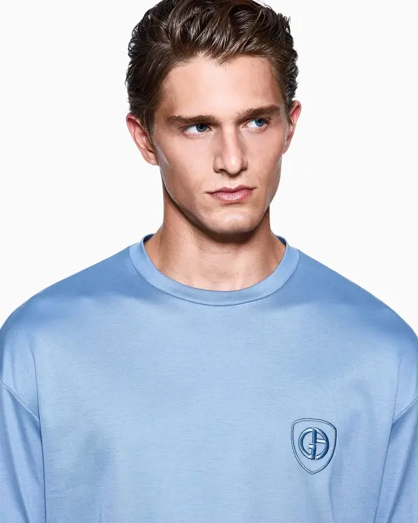 Giorgio Armani Organic Cotton Interlock Crew-neck T-shirt - Light Blue