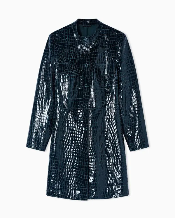 Giorgio Armani Leather Coat With Crocodile Print - Green
