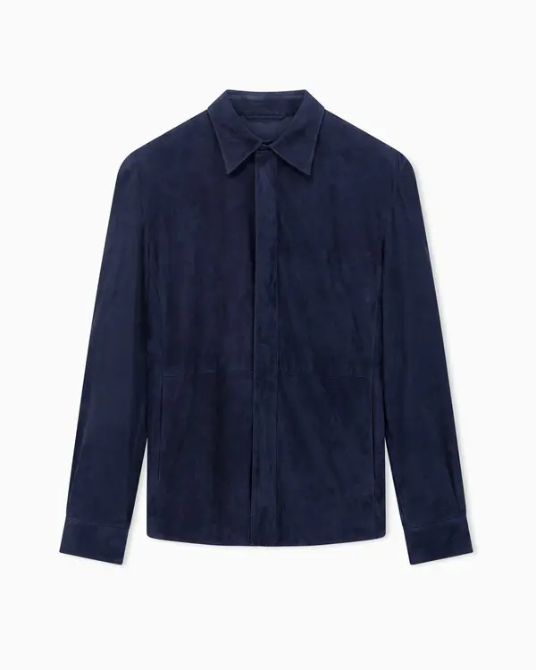 Giorgio Armani Lambskin Suede Shirt Jacket - Navy Blue