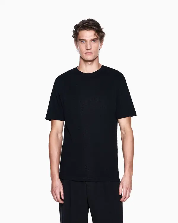 Giorgio Armani Viscose Blend T-shirt With Embossed Finish - Black