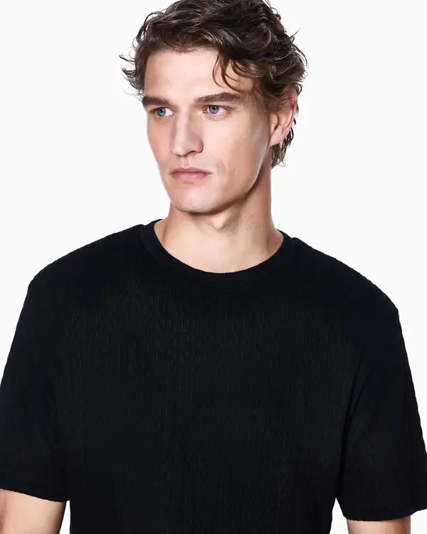 Giorgio Armani Viscose Blend T-shirt With Embossed Finish - Black