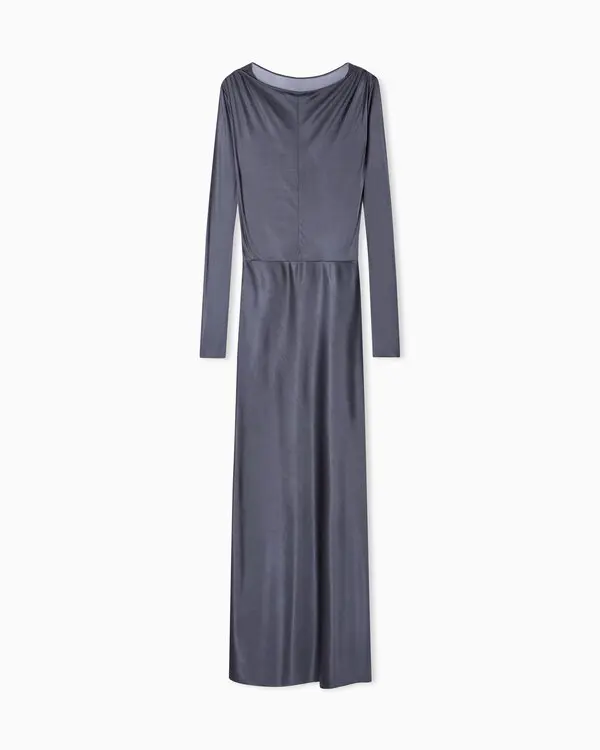 Giorgio Armani Shiny Viscose Jersey Embellished Long Dress - Grey