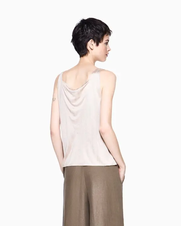 Giorgio Armani Jacquard Viscose Jersey Draped Top - Beige