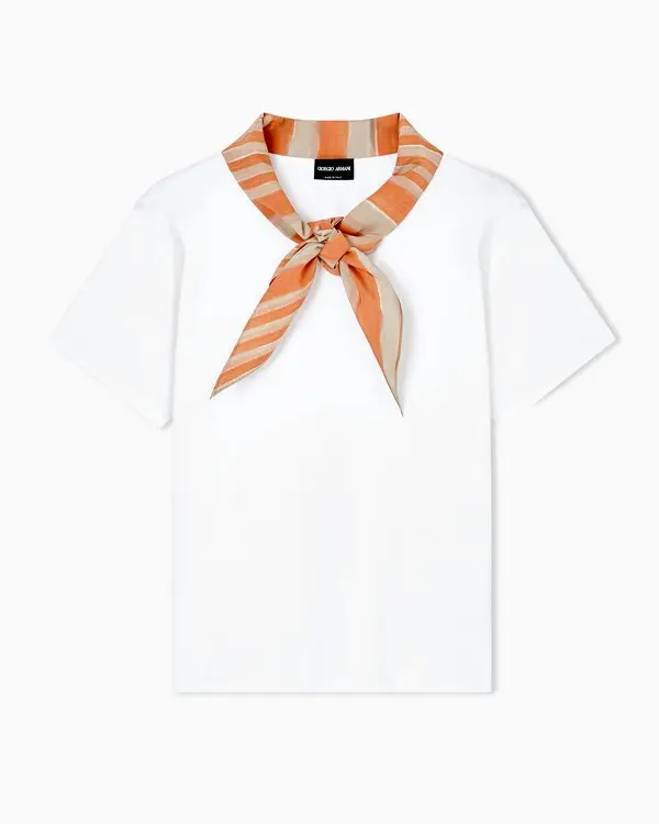 Giorgio Armani Regenerative Cotton Jersey T-shirt With Scarf Detail - White