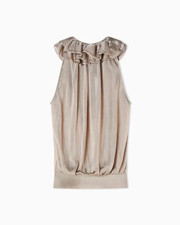Giorgio Armani Viscose Top With Ruffle Neckline And Front Tie - Beige