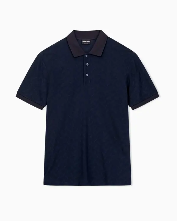 Giorgio Armani Jacquard Viscose Polo Shirt - Navy Blue