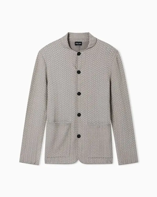 Giorgio Armani Viscose-blend Chevron Ottoman Single-breasted Jacket - Grey