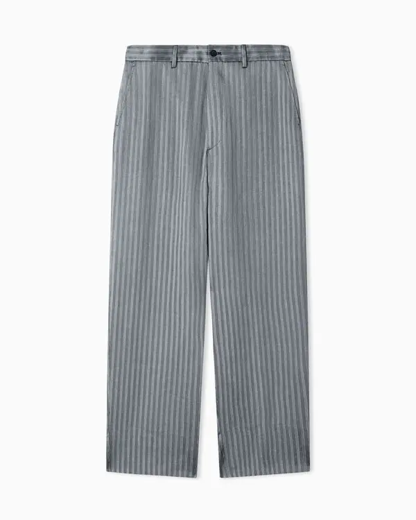 Giorgio Armani Flat-front Trousers In Viscose, Linen And Silk - Blue