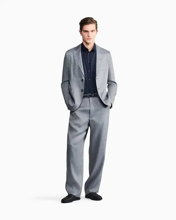 Giorgio Armani Flat-front Trousers In Viscose, Linen, And Silk