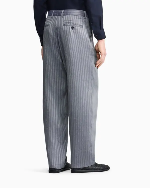 Giorgio Armani Flat-front Trousers In Viscose, Linen, And Silk