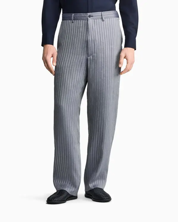 Giorgio Armani Flat-front Trousers In Viscose, Linen, And Silk