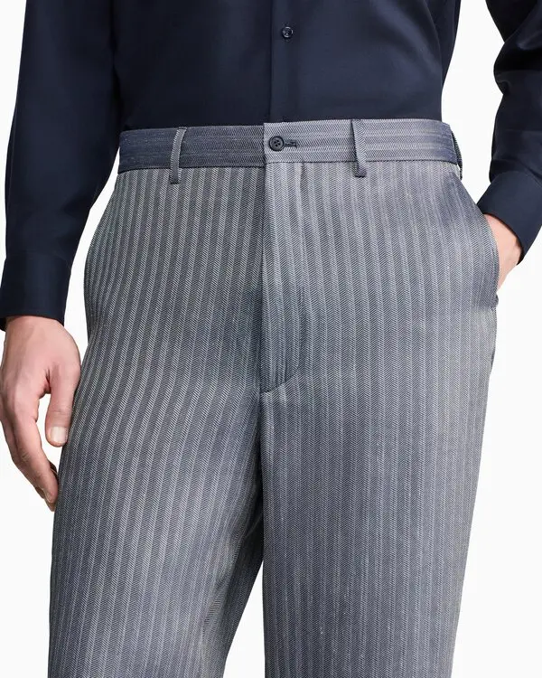 Giorgio Armani Flat-front Trousers In Viscose, Linen, And Silk