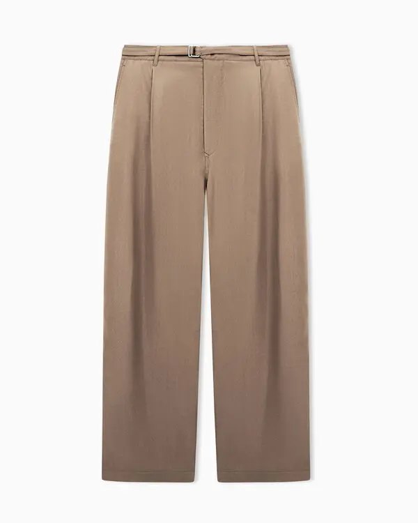 Giorgio Armani Cupro Basketweave Single-pleat Trousers - Beige