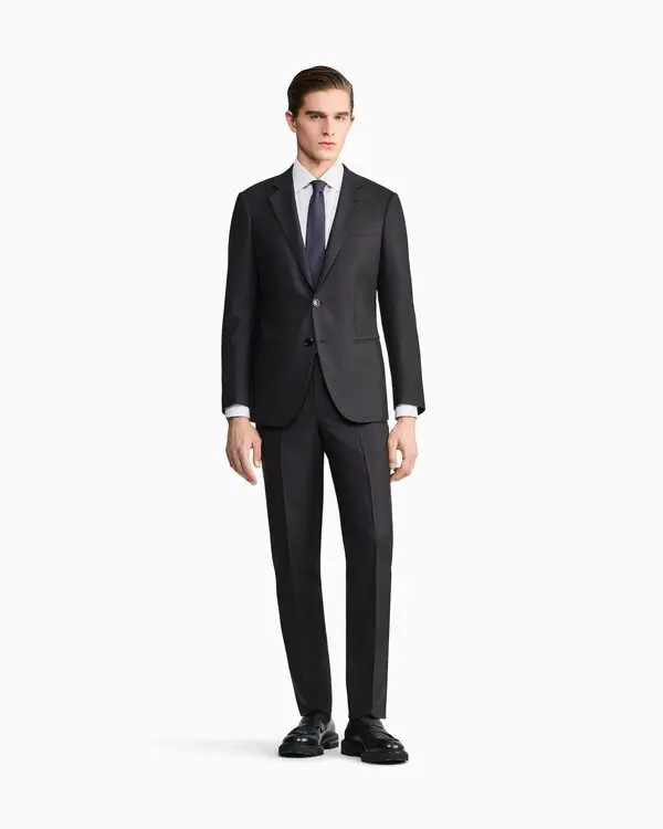 Giorgio Armani Manhattan Line Single-breasted Suit In Micro-armure Virgin Wool