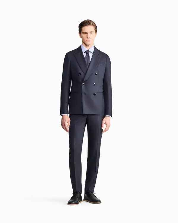 Giorgio Armani Napoli Line Double-breasted Pinstriped Suit In Chevron Virgin Wool