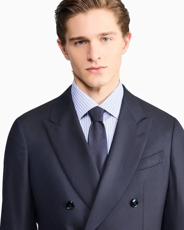 Giorgio Armani Napoli Line Double-breasted Pinstriped Suit In Chevron Virgin Wool