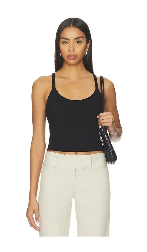 Enza Costa Cotton Ribbed Camisole Tank - Black
