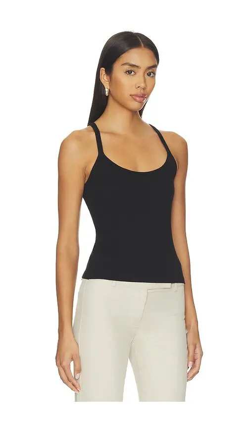Enza Costa Cotton Ribbed Camisole Tank - Black