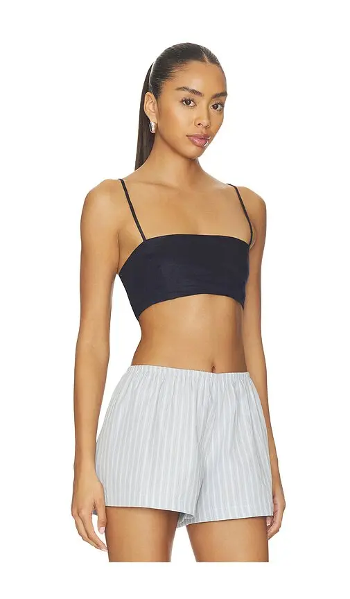 Susana Monaco Solid Linen Tie Back Top - Midnight