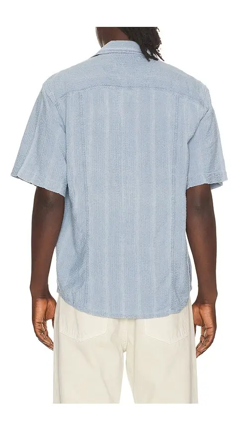 CORRIDOR Striped Seersucker Short Sleeve Shirt In Blue - Indigo