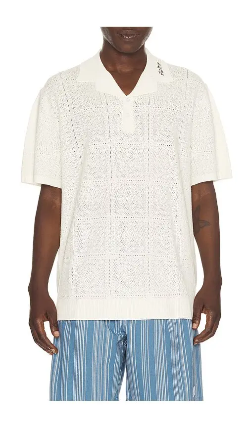 MALBON Resort Crochet Polo In White - Ivory