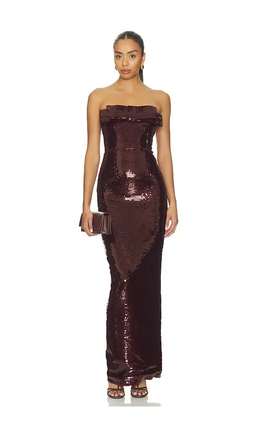 THE NEW ARRIVALS ILKYAZ OZEL Sisu Dress In Burgundy - Deep Merlot