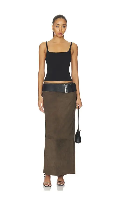 ST. AGNI Slim Square Neck Knit Top - Black