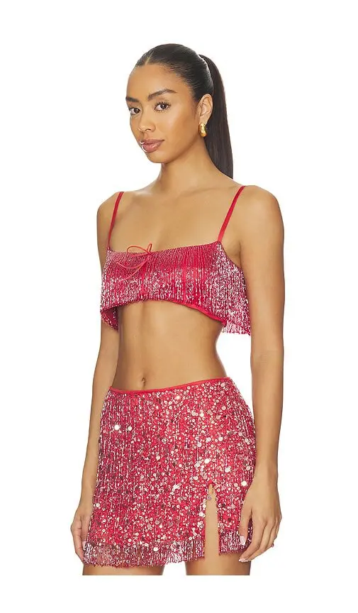 ASTA RESORT X Yasmin Fringe Bralette In Red