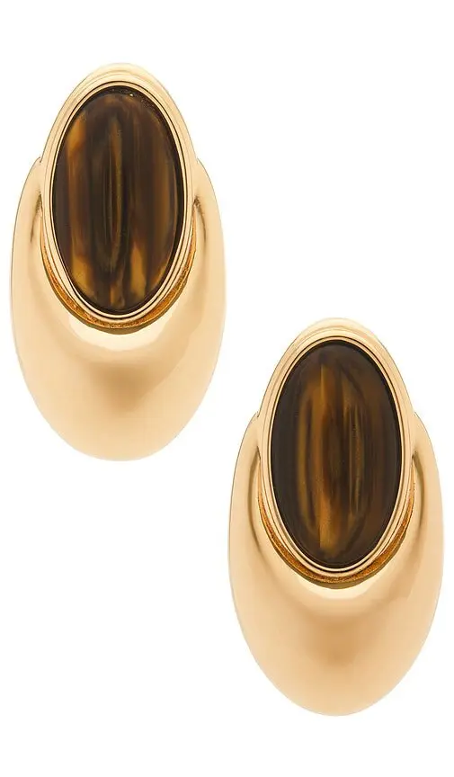 Retrofete Blare Oval Stone Drop Earrings - Tigers Eye & Gold