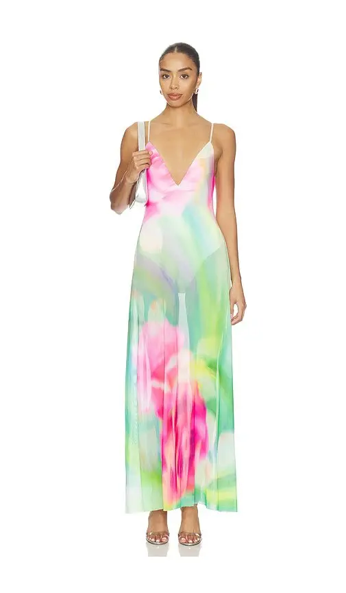 AFRM Rivka Maxi Dress With Floral Print - Green Rose