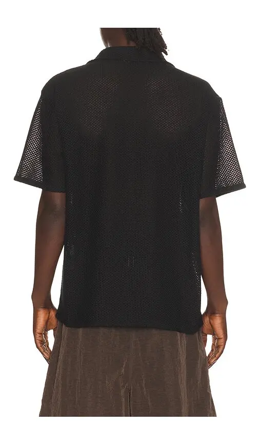 DUNST Open Collared Crochet Shirt - Black