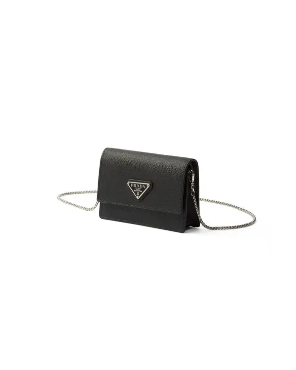 Prada Saffiano Leather Card Holder With Shoulder Strap